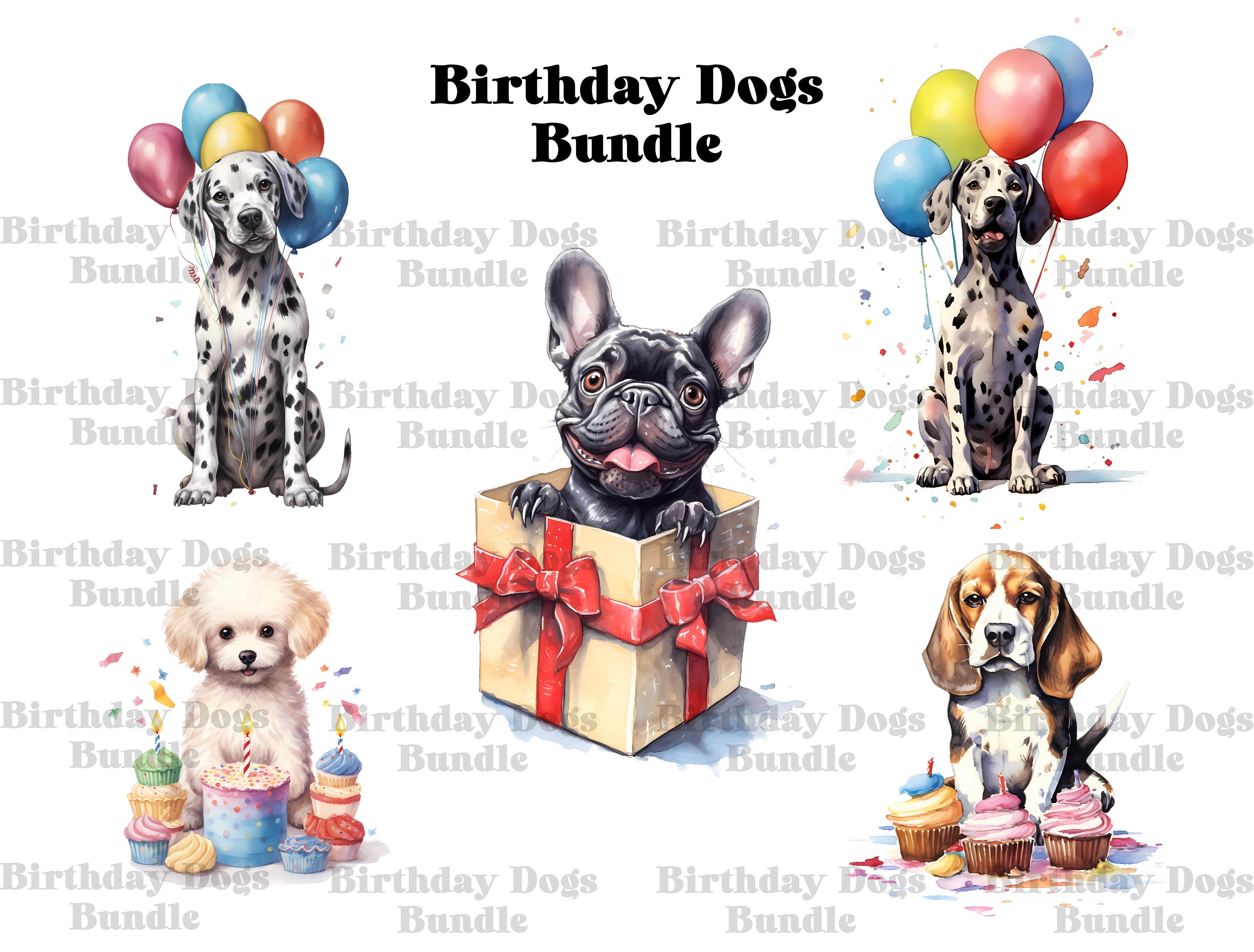 Dog Birthday Clipart Bundle 12 Birthday Dogs as Watercolor Pngs Digital ...