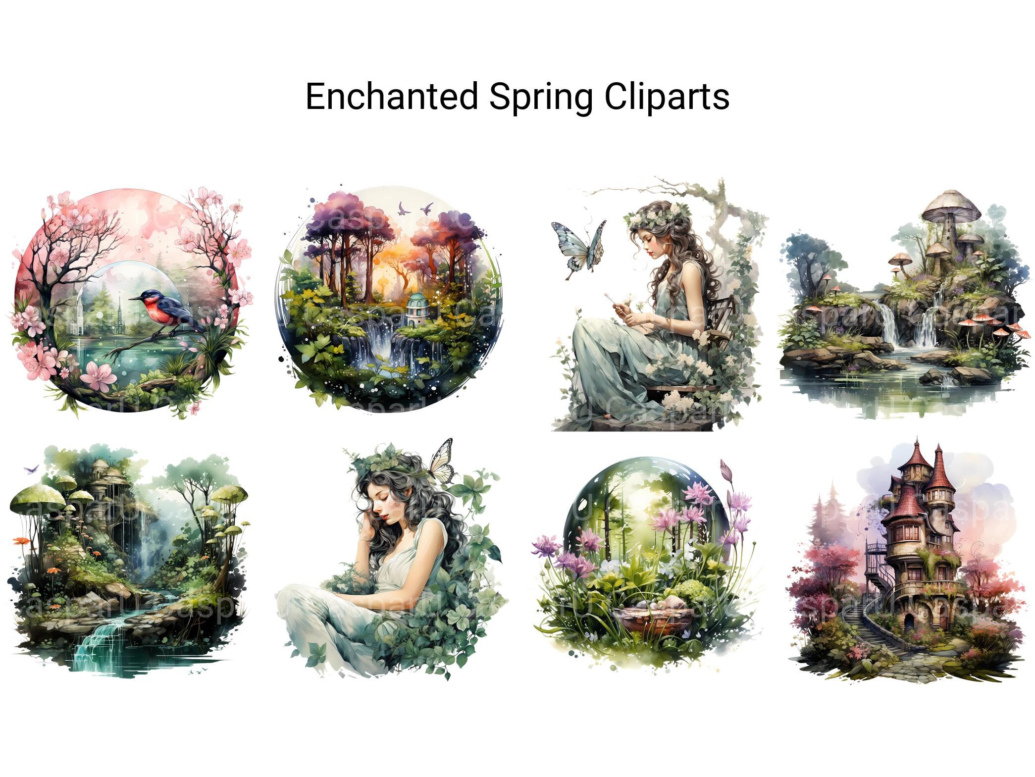 Enchanted Spring Clipart Bundle - 84 Watercolor Pngs - Digital Drawings ...
