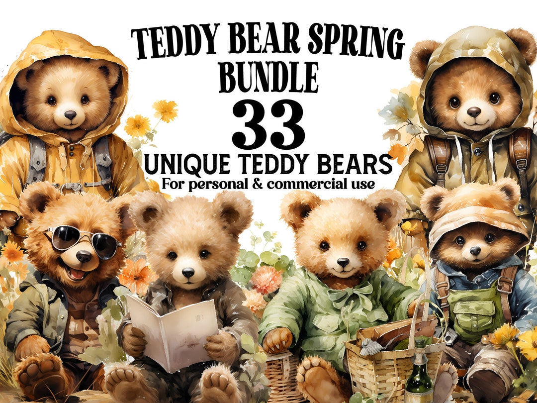 Teddy Bear Spring Clipart Bundle - 33 Watercolor Pngs - Digital ...