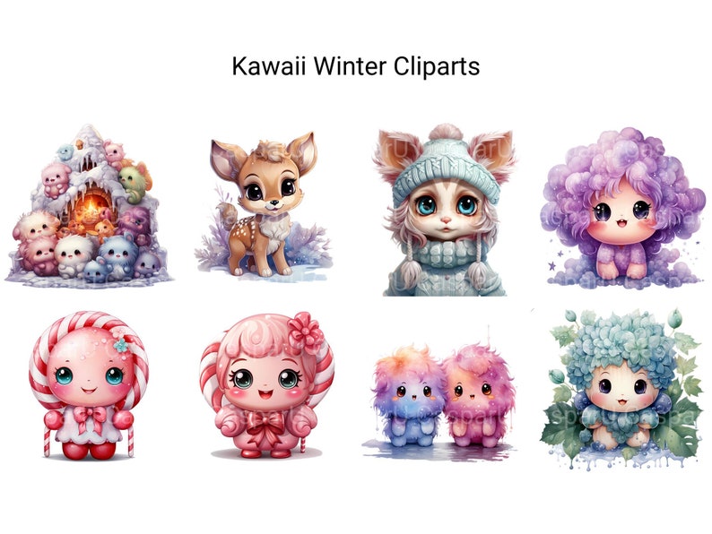 Kawaii Winter Clipart Bundle 75 Kawaii Watercolor Pngs Digital Download ...