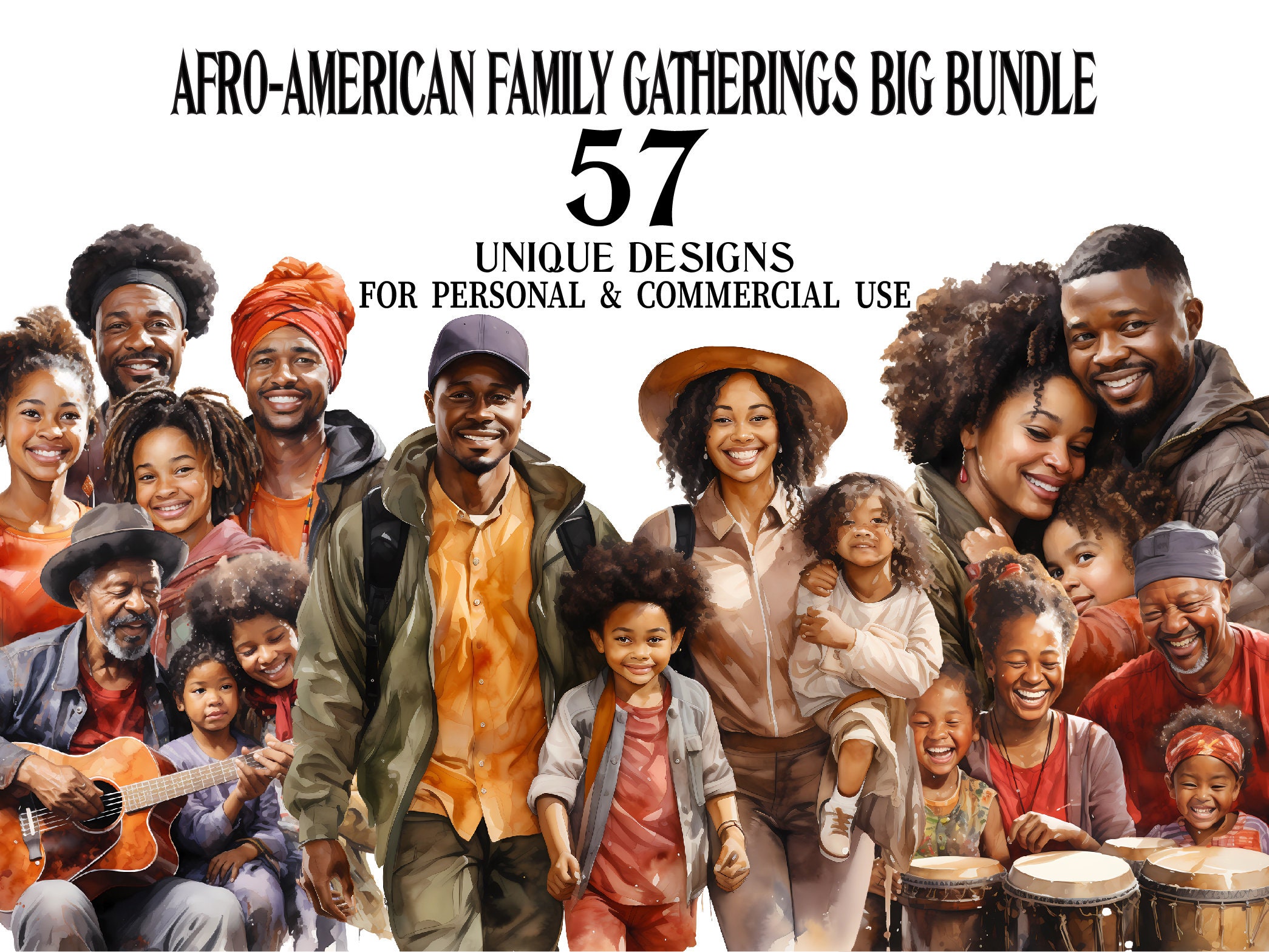 Afro-american Family Gatherings Clipart Bundle - 57 Afro American Art ...