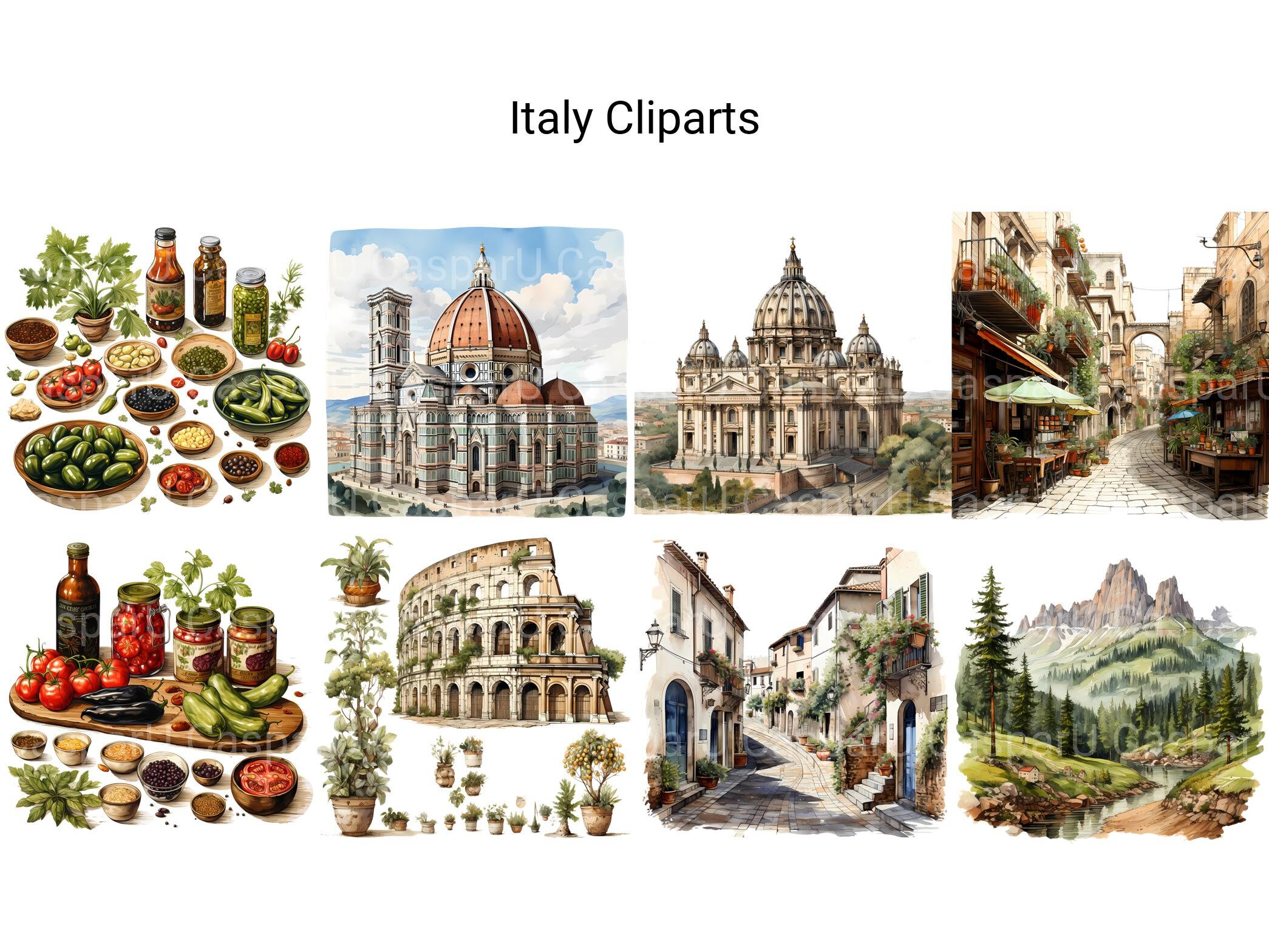 Italy Clipart Bundle 36 Travel Watercolor Pngs Digital Drawings ...