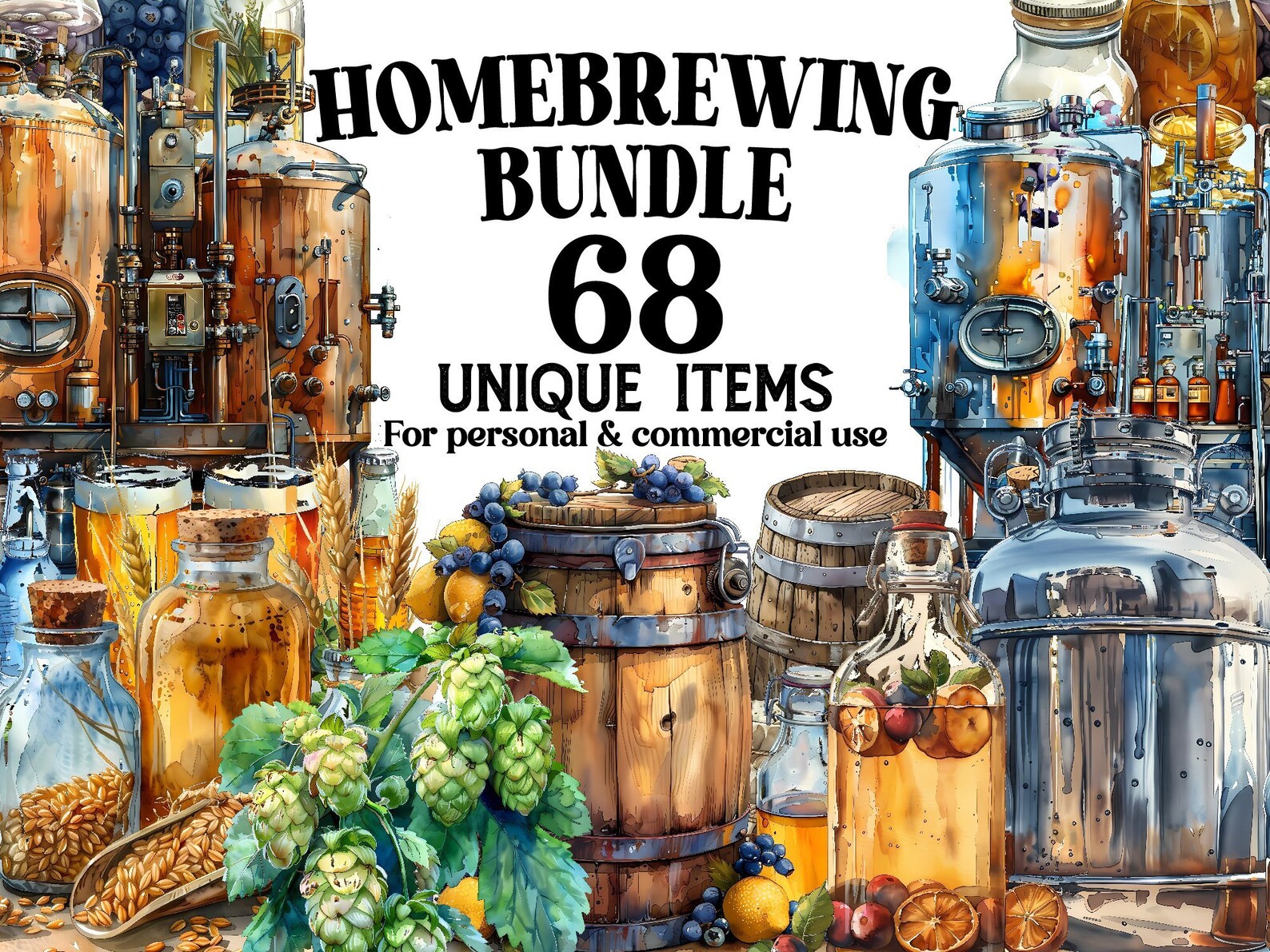 Homebrewing Clipart Bundle 68 Watercolor Hobby and Craft Pngs Digital ...