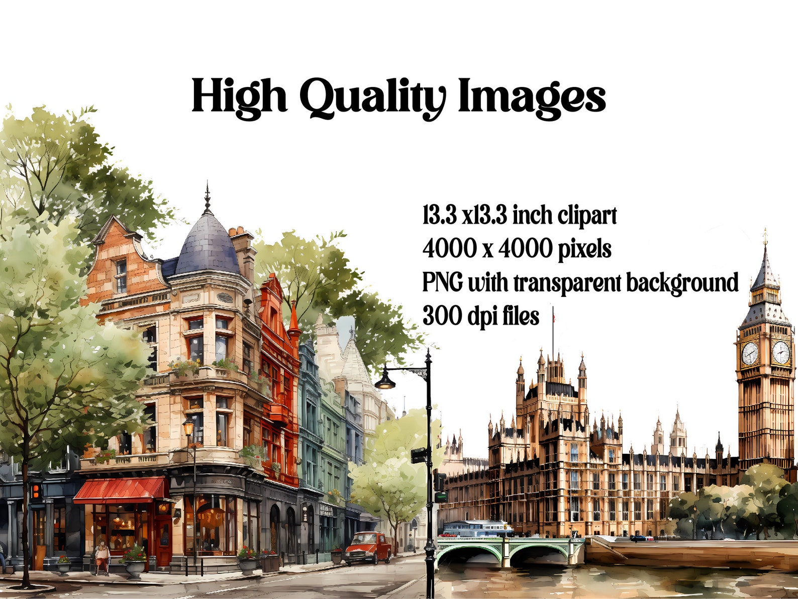 London Clipart Bundle 43 Travel Watercolor Pngs Digital Drawings ...