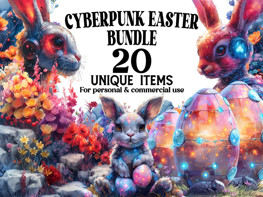 Cyberpunk Easter Clipart Bundle - 20 Watercolor Easter Pngs - Digital ...