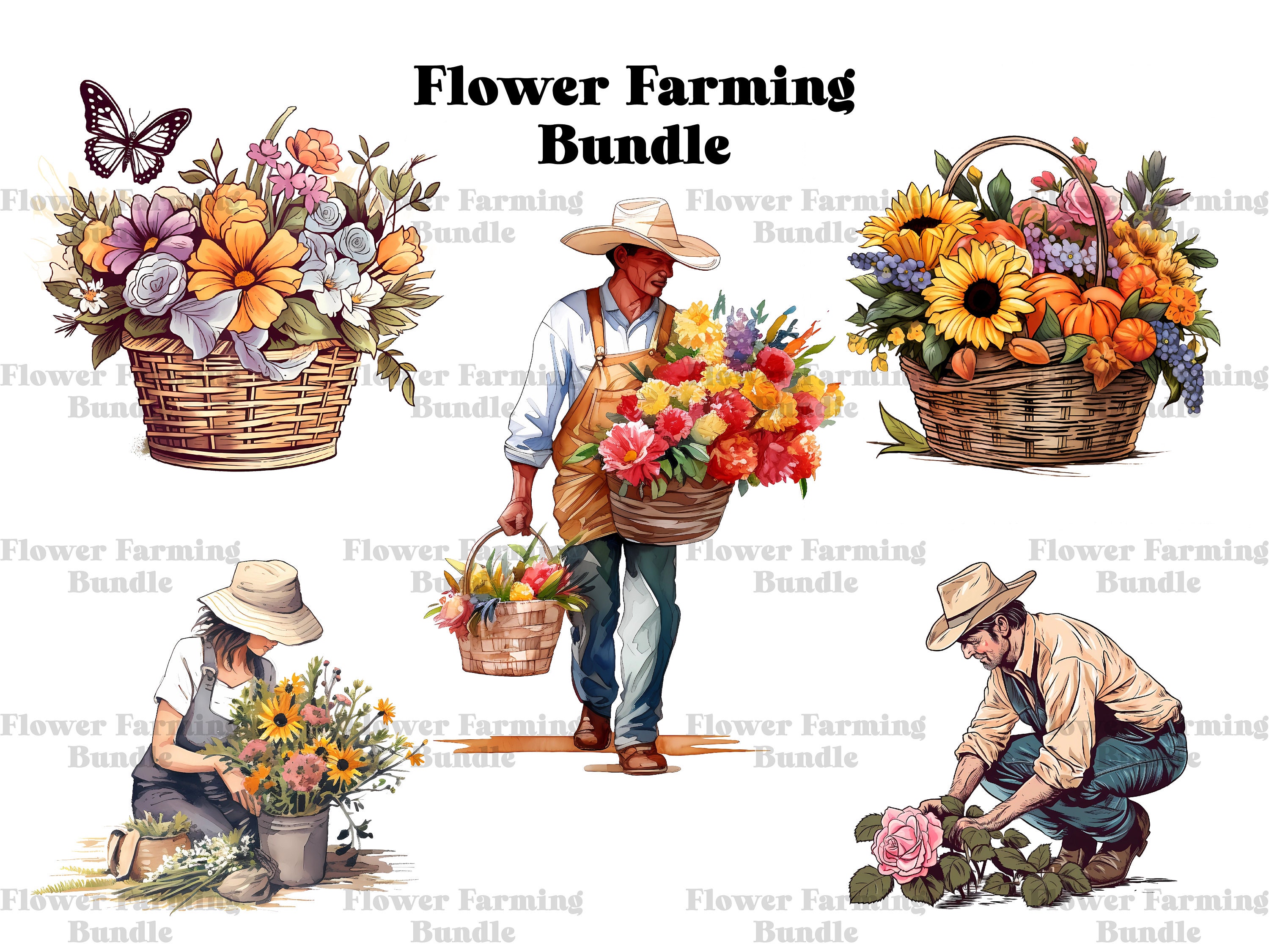 Flower Farm Clipart Bundle 34 Flower Farm Pngs Digital Download for ...