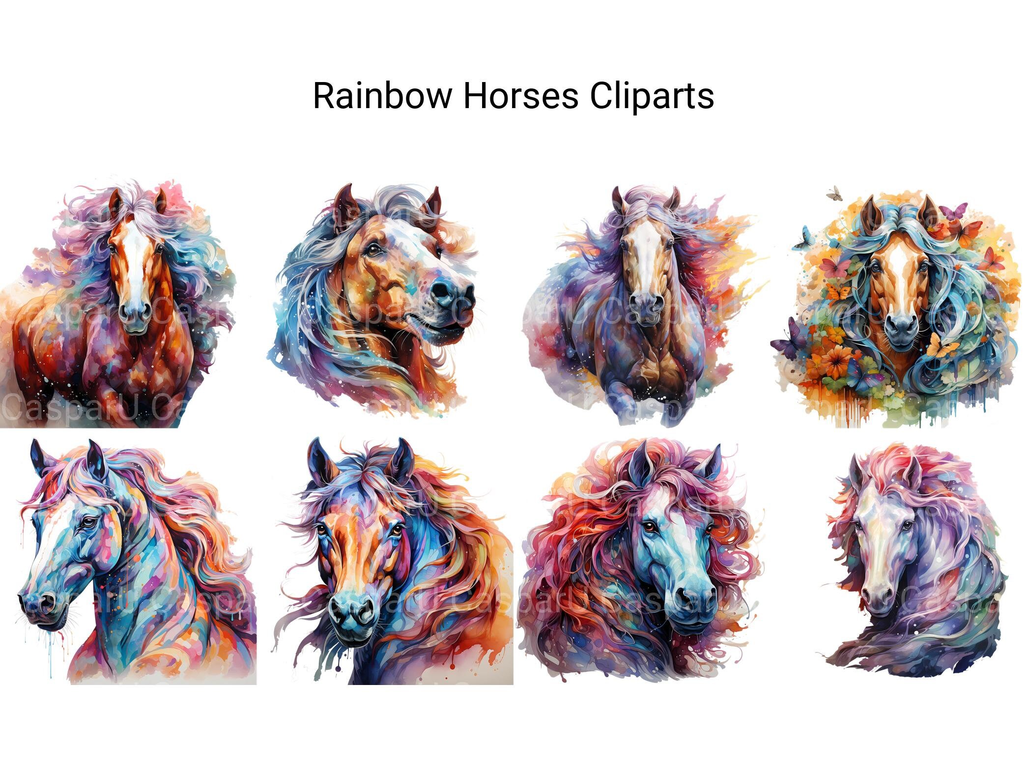 Rainbow Horses Clipart Bundle 44 Farming Horses Pngs Digital Download ...