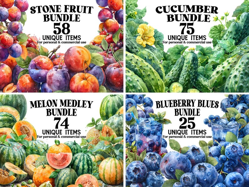 MEGA Fruits Clipart Bundle - 2000 Watercolor Fruit & Vegetables Pngs ...