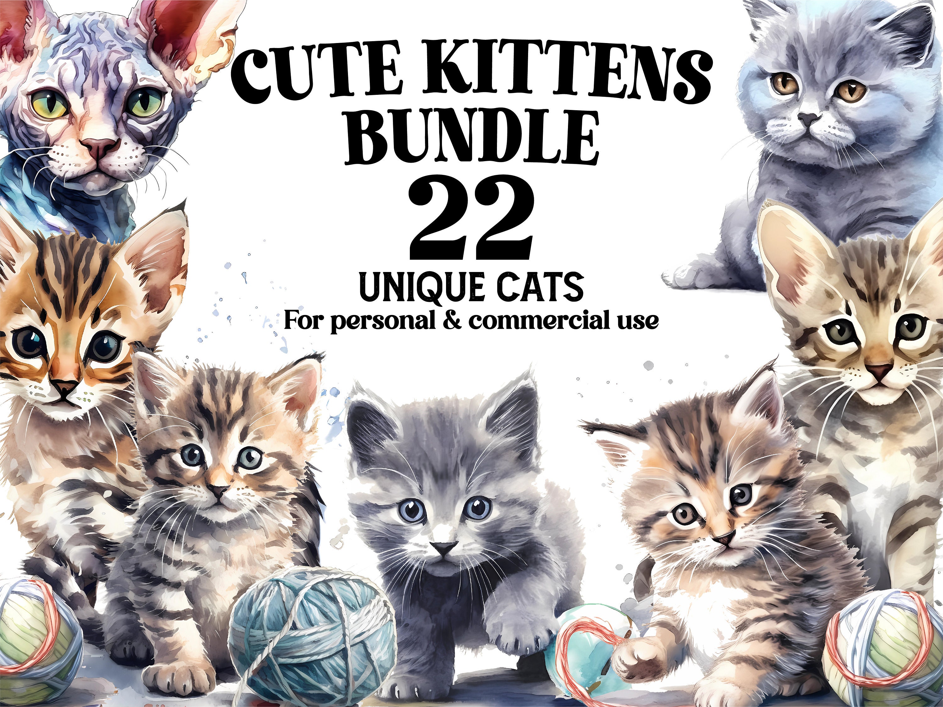 Kitten Clipart Bundle 22 Kittens as Transparent PNG Digital Download ...