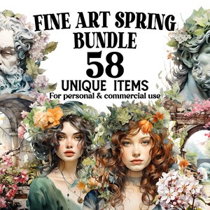Fine Art Spring Clipart Bundle - 58 Watercolor Pngs - Digital Drawings ...