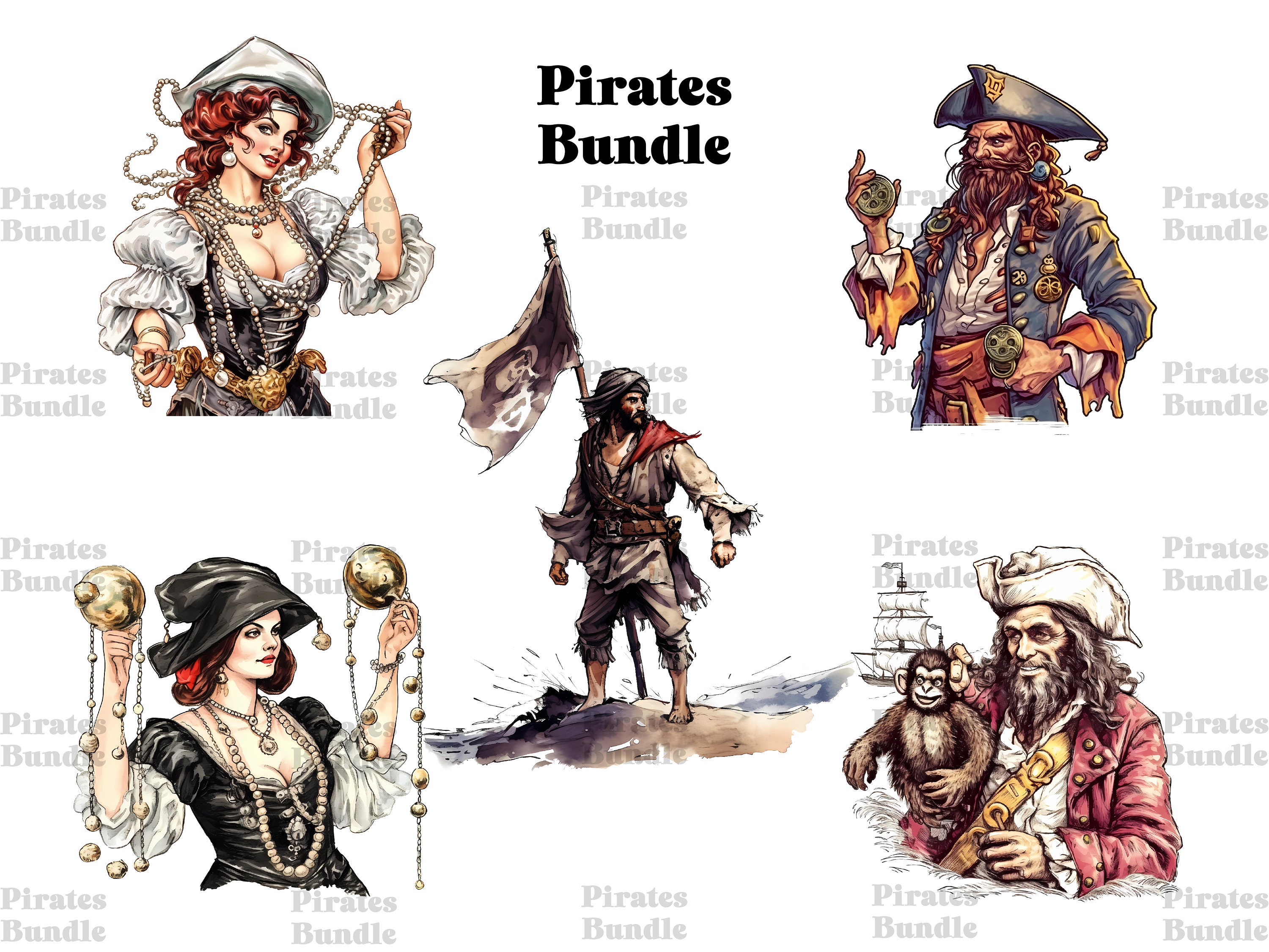 Pirate Clipart Bundle - 33 Watercolor Pirate Pngs - Digital Download ...