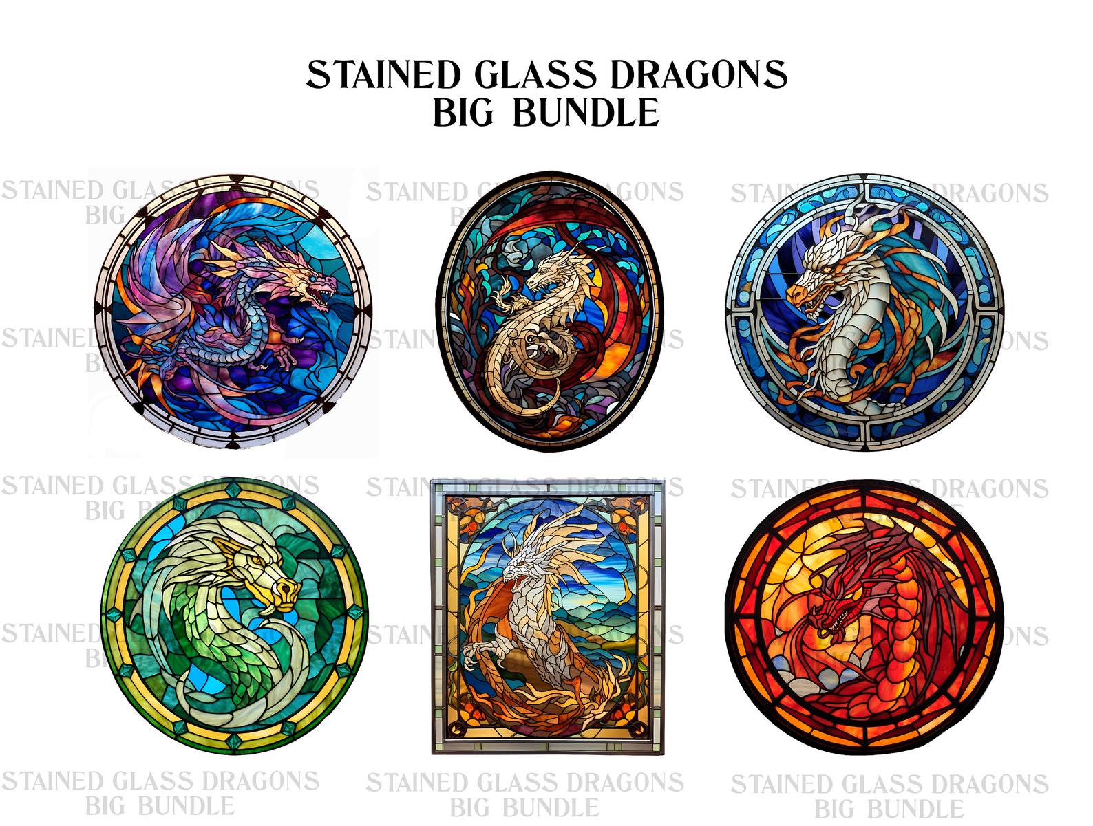 Dragons Stained Glass Window Clipart Bundle 37 Dragon - Etsy