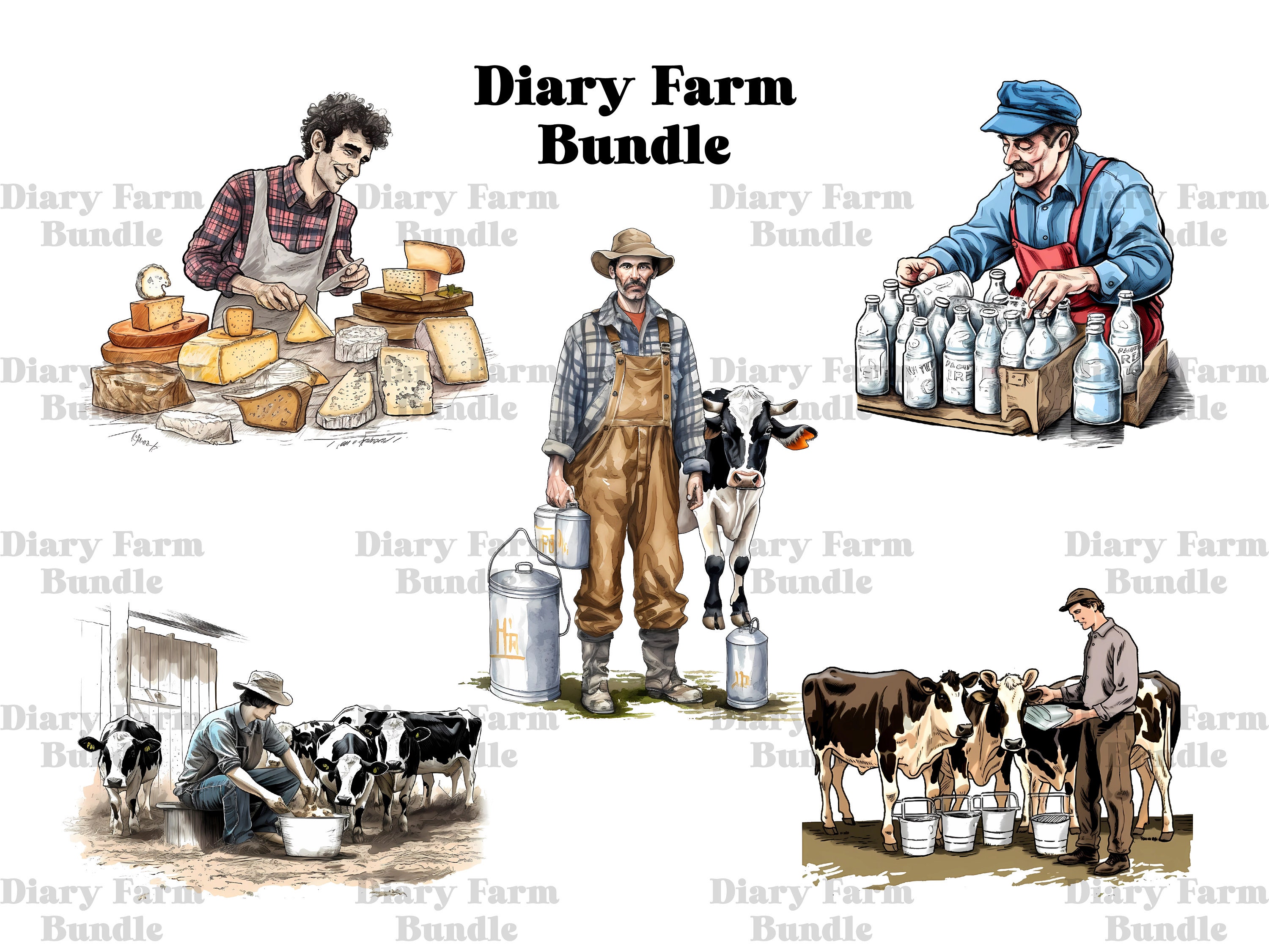 Diary Farming Clipart Big Bundle 41 Diary Farm Pngs Digital Download ...
