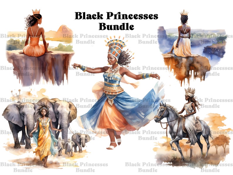 Black Princess Clipart Bundle - 33 Black Princesses Pngs - Digital ...