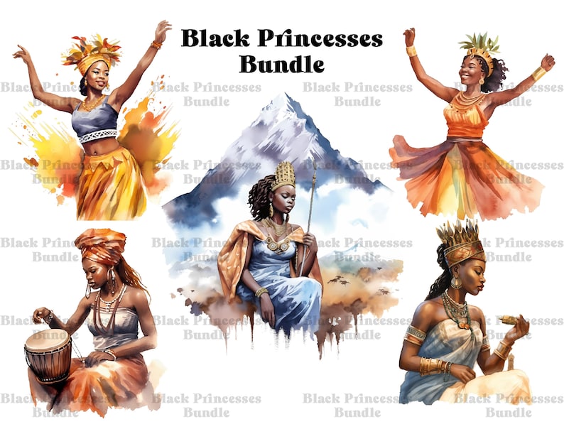 Black Princess Clipart Bundle - 33 Black Princesses Pngs - Digital ...
