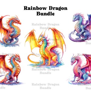 Rainbow Dragon Clipart Bundle - 35 Rainbow Dragons Pngs With ...