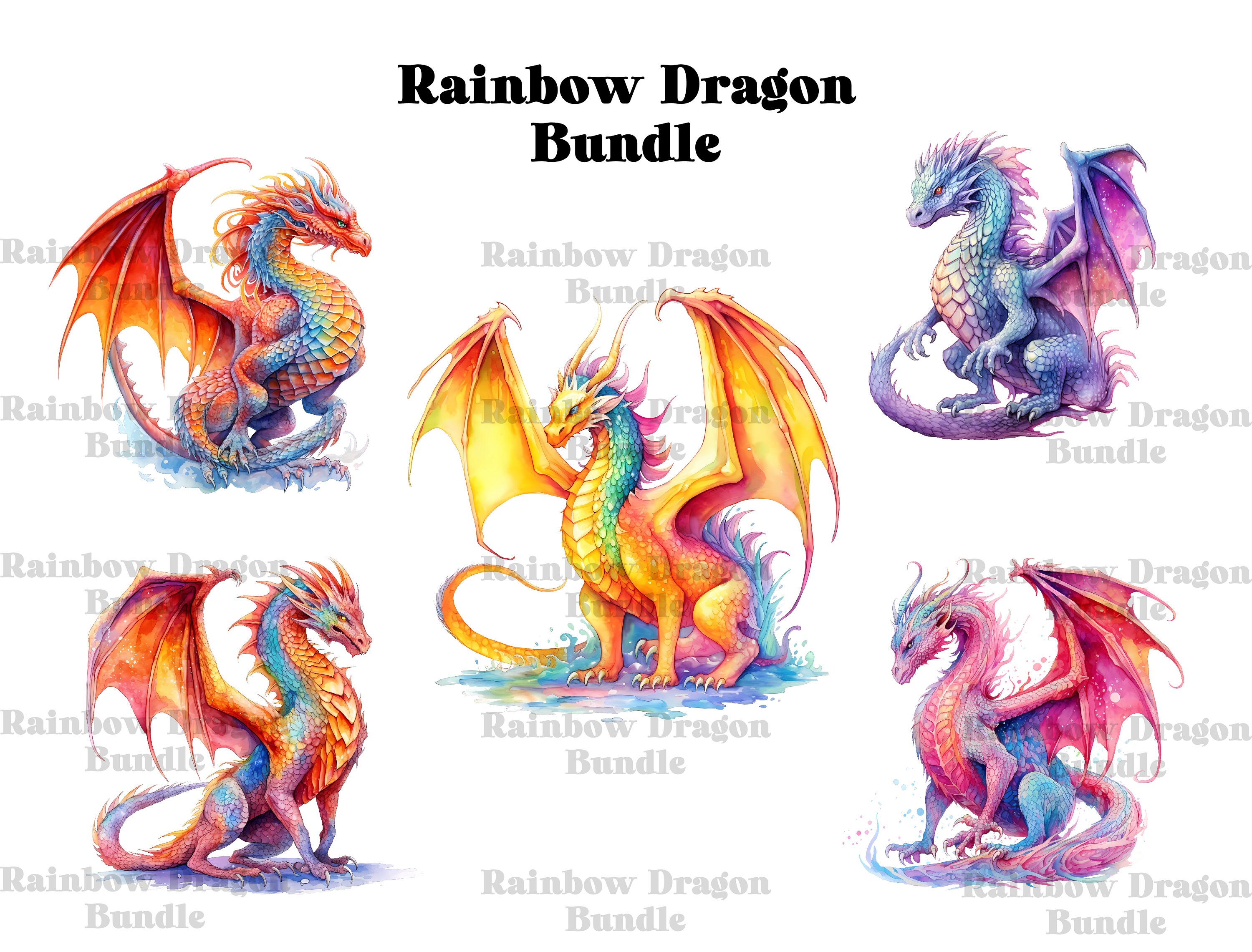 Rainbow Dragon Clipart Bundle - 35 Rainbow Dragons Pngs With ...