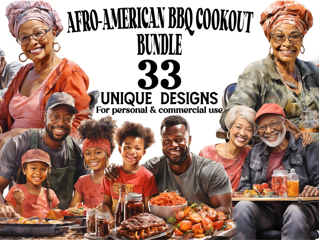 Afro-american BBQ Cookout Clipart Bundle - 33 Afro American Art Pngs ...