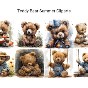 Teddy Bear Summer Clipart Bundle 66 Summer Watercolor Pngs Digital ...