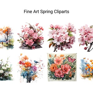 Fine Art Spring Clipart Bundle - 58 Watercolor Pngs - Digital Drawings ...