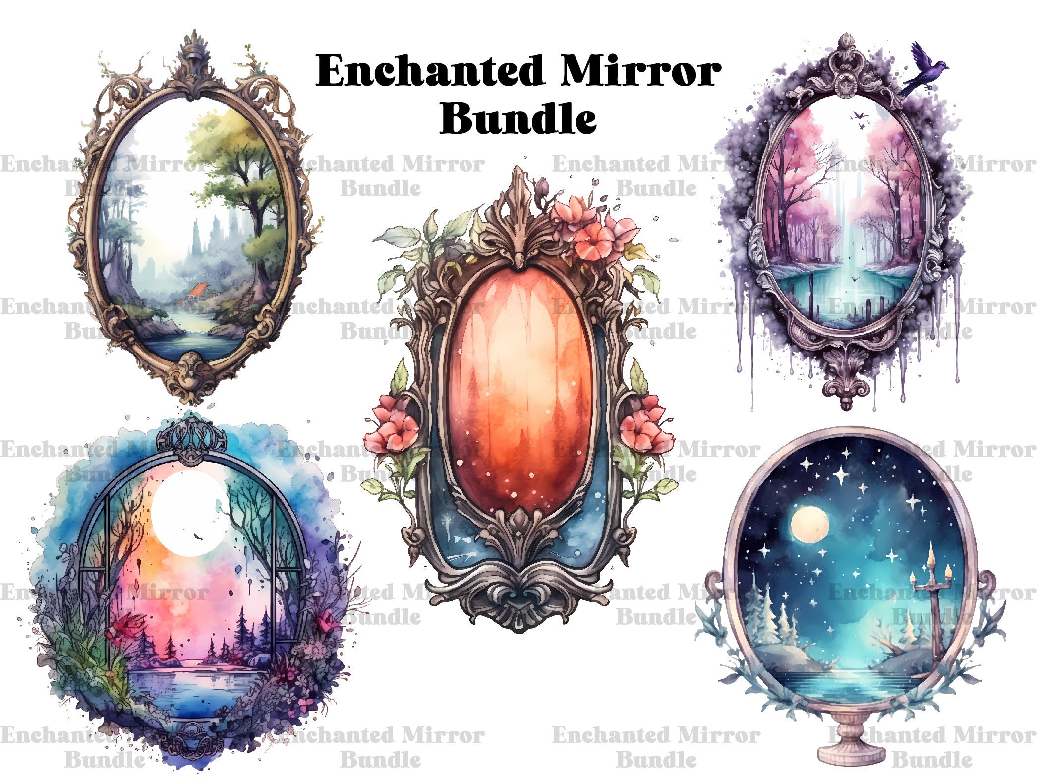 Enchanted Mirror Clipart Bundle 35 Magic Mirrors PNG Fantasy Clip Art ...