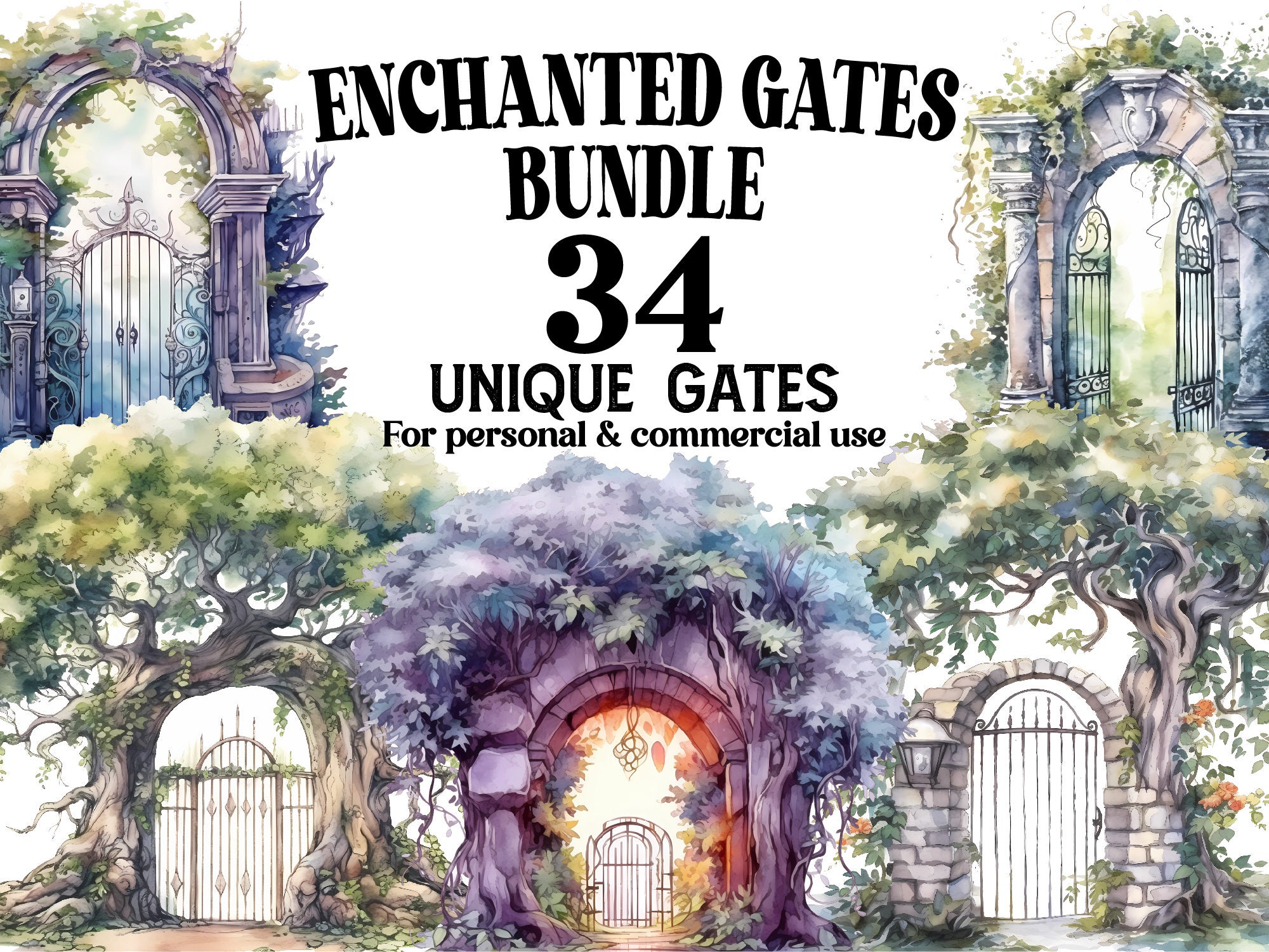 Enchanted Gate Clipart Bundle 34 Magic Gates PNG Fantasy Clip Art ...