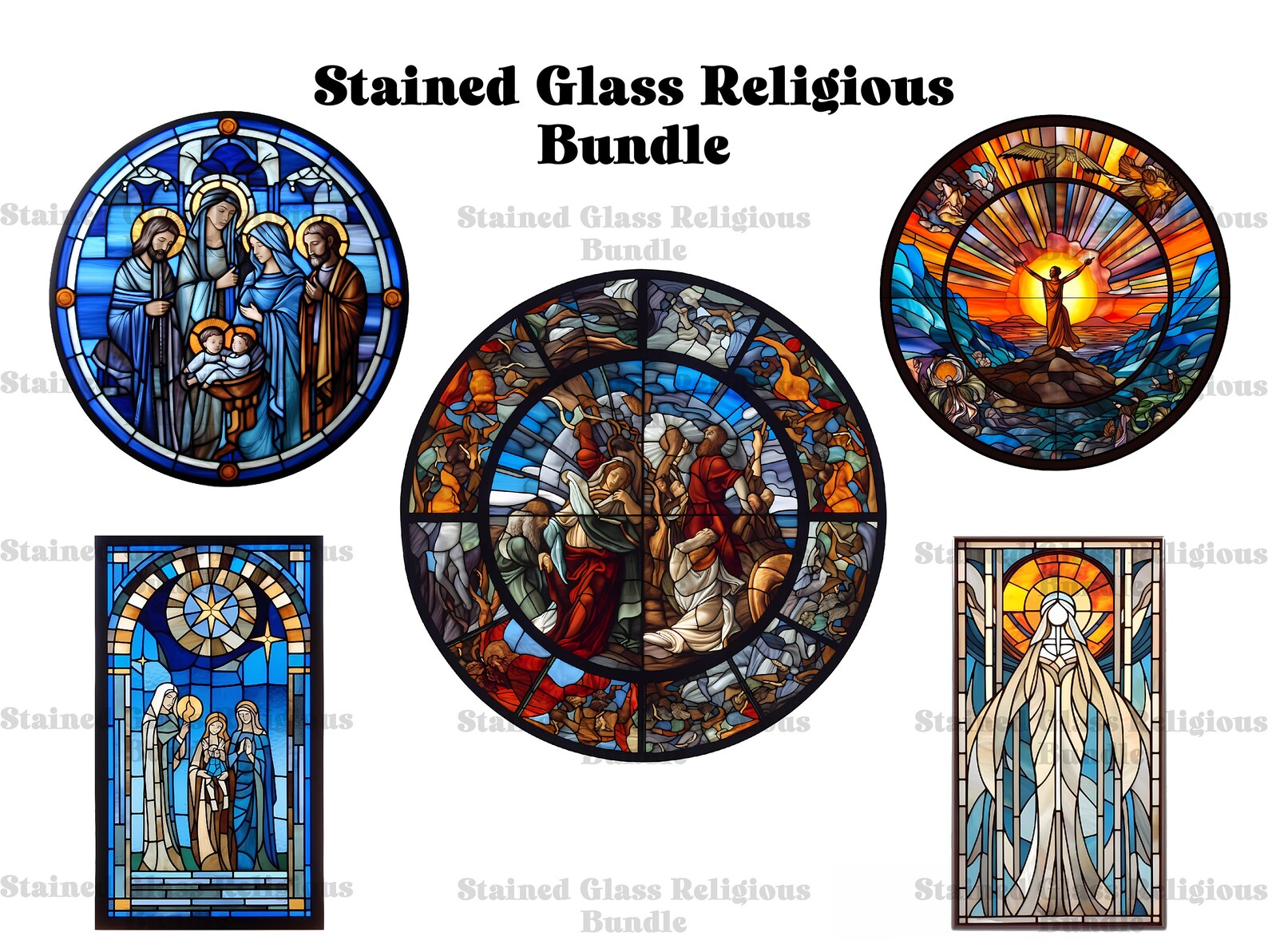 Religious Stained Glass Windows Clipart Bundle 30 Christian Stained ...