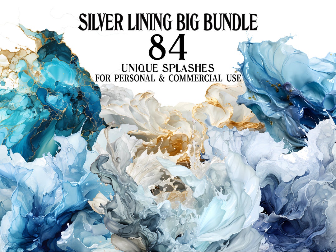 Silver Lining Clipart Bundle - 84 Splashes as Watercolor Pngs - Digital ...