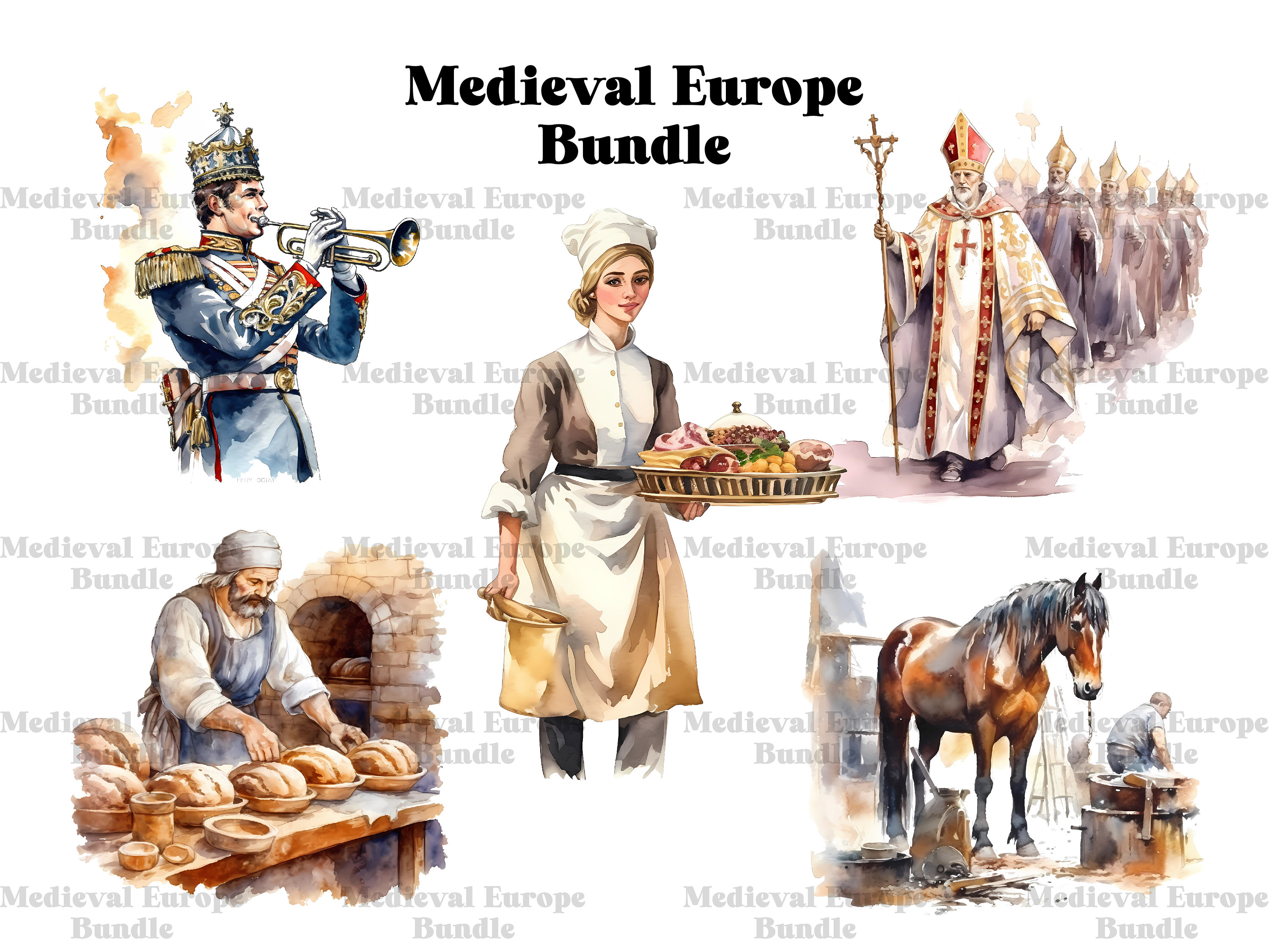 Medieval Age Clipart Bundle 23 Watercolor Medieval Age Pngs Digital ...