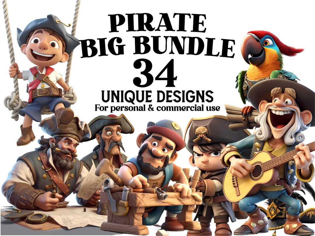 Pirate Clipart Big Bundle - 34 Pirate Pngs - Perfect for Nursery Decor ...