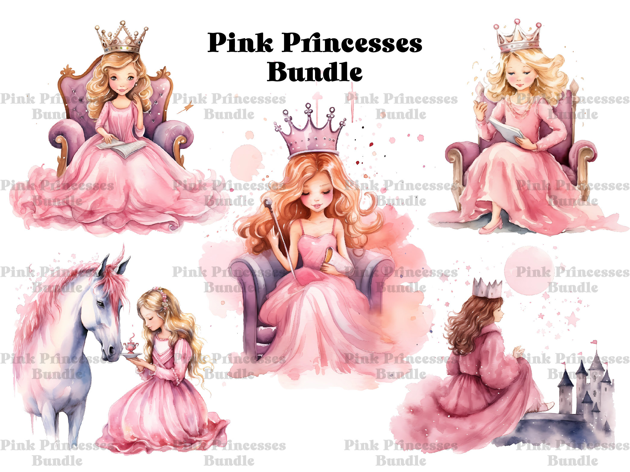 Pink Princess Clipart Bundle 35 Prinsessen PNGs Digitale Download voor ...