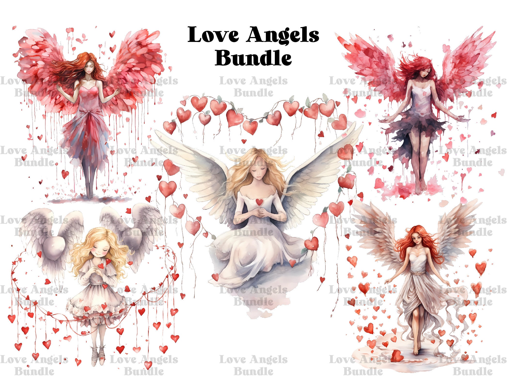 Love Angel Clipart Bundle 32 Heart Angels as Watercolor PNG - Etsy