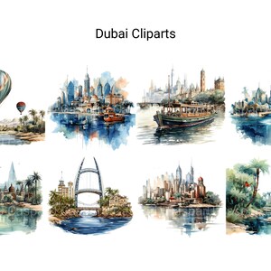Dubai Clipart Bundle - 32 Travel Watercolor Pngs - Digital Drawings ...