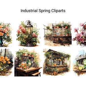 Industrial Spring Clipart Bundle - 16 Watercolor Pngs - Digital ...