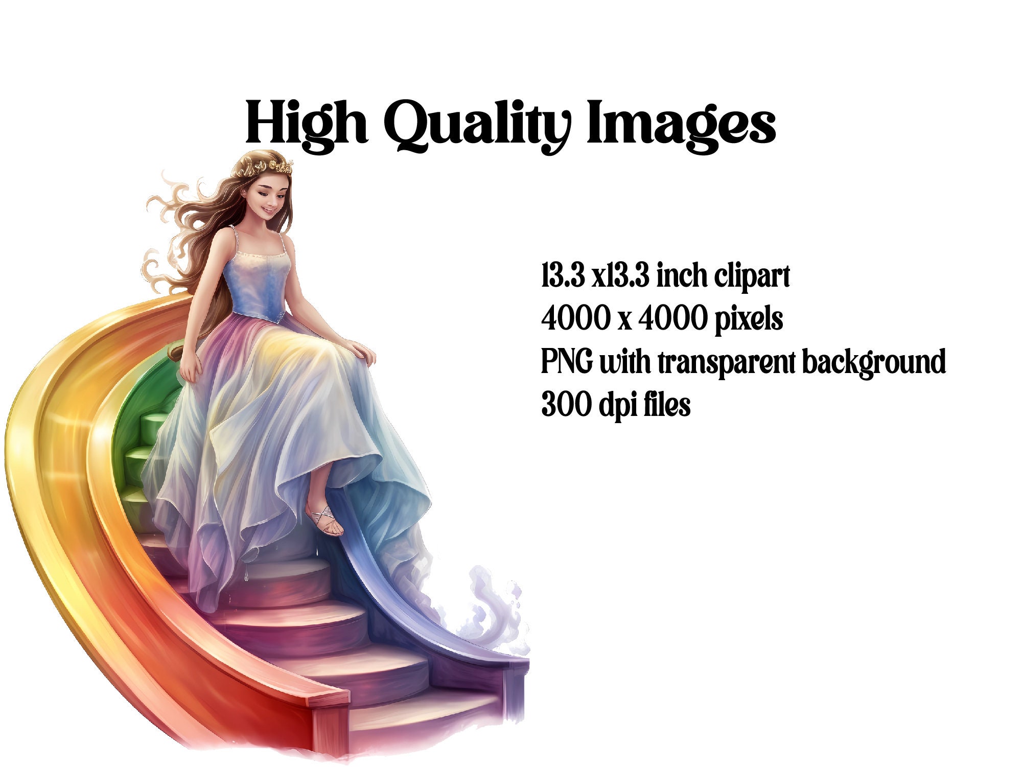 Rainbow Princess Clipart Bundle 20 Princesses Pngs Digital Download for ...