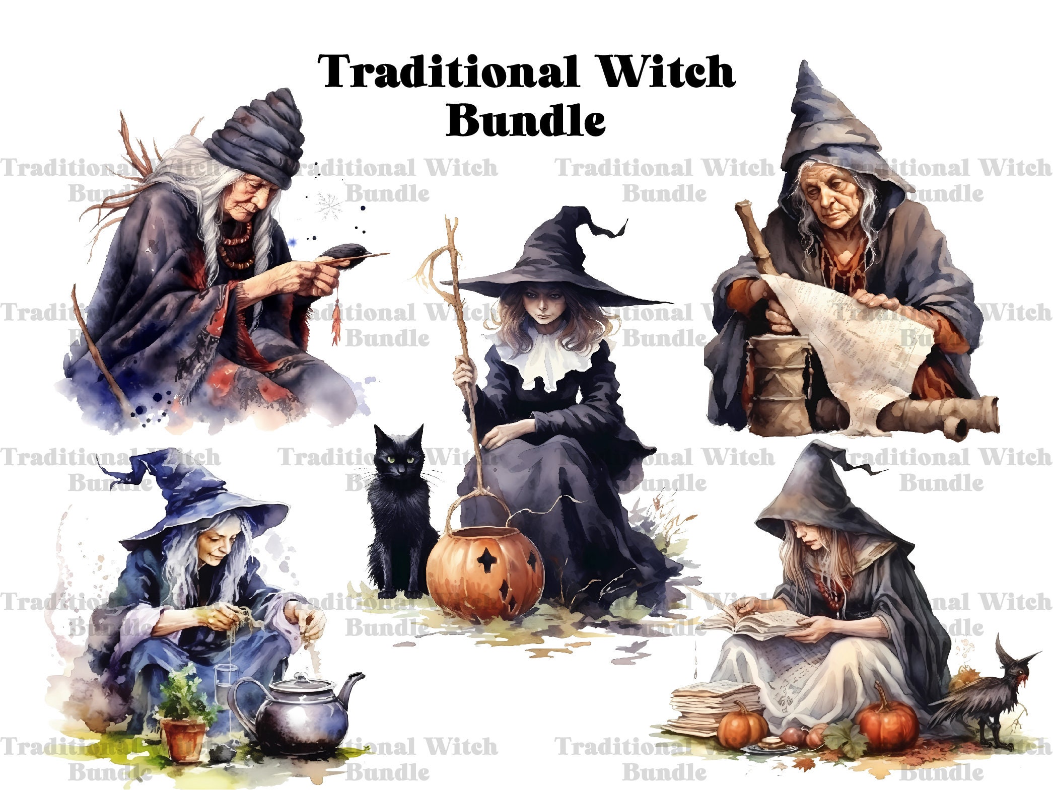 Traditional Witch Clipart Big Bundle 48 Witch Pngs Digital - Etsy