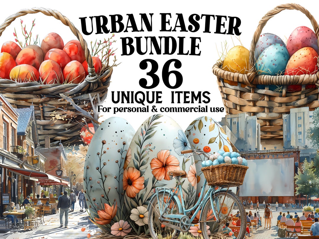 Urban Easter Clipart Bundle - 36 Watercolor Easter Pngs - Digital ...