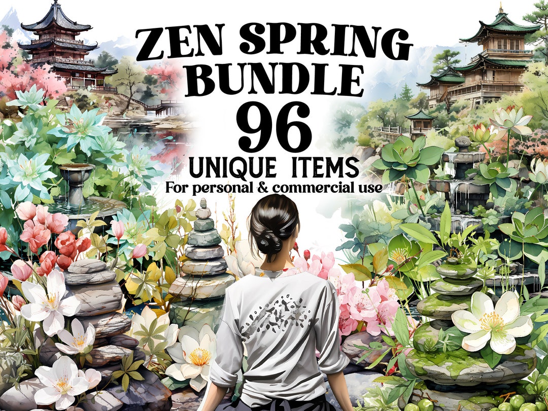 Zen Spring Clipart Bundle - 96 Watercolor Pngs - Digital Drawings ...
