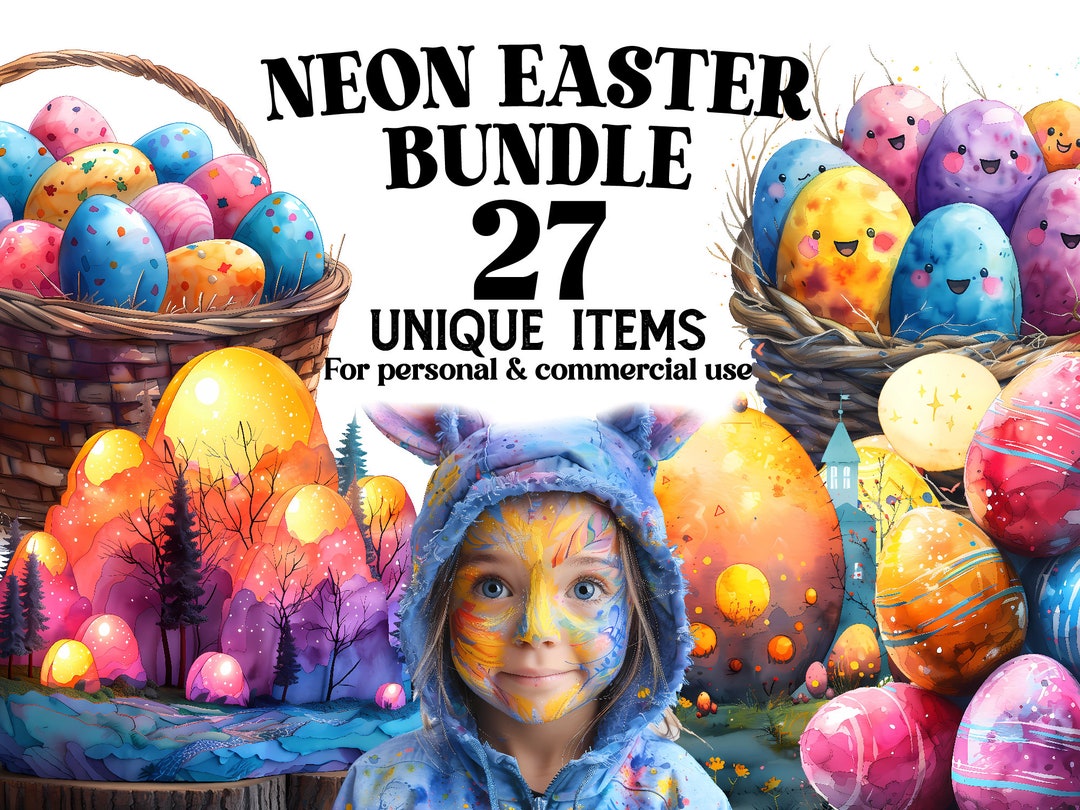 Neon Easter Clipart Bundle - 27 Watercolor Easter Pngs - Digital ...
