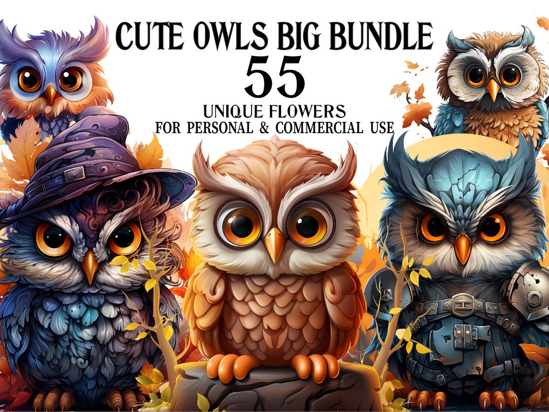 Cute Owls Clipart Big Bundle - 55 Owls Watercolor Pngs - Digital ...