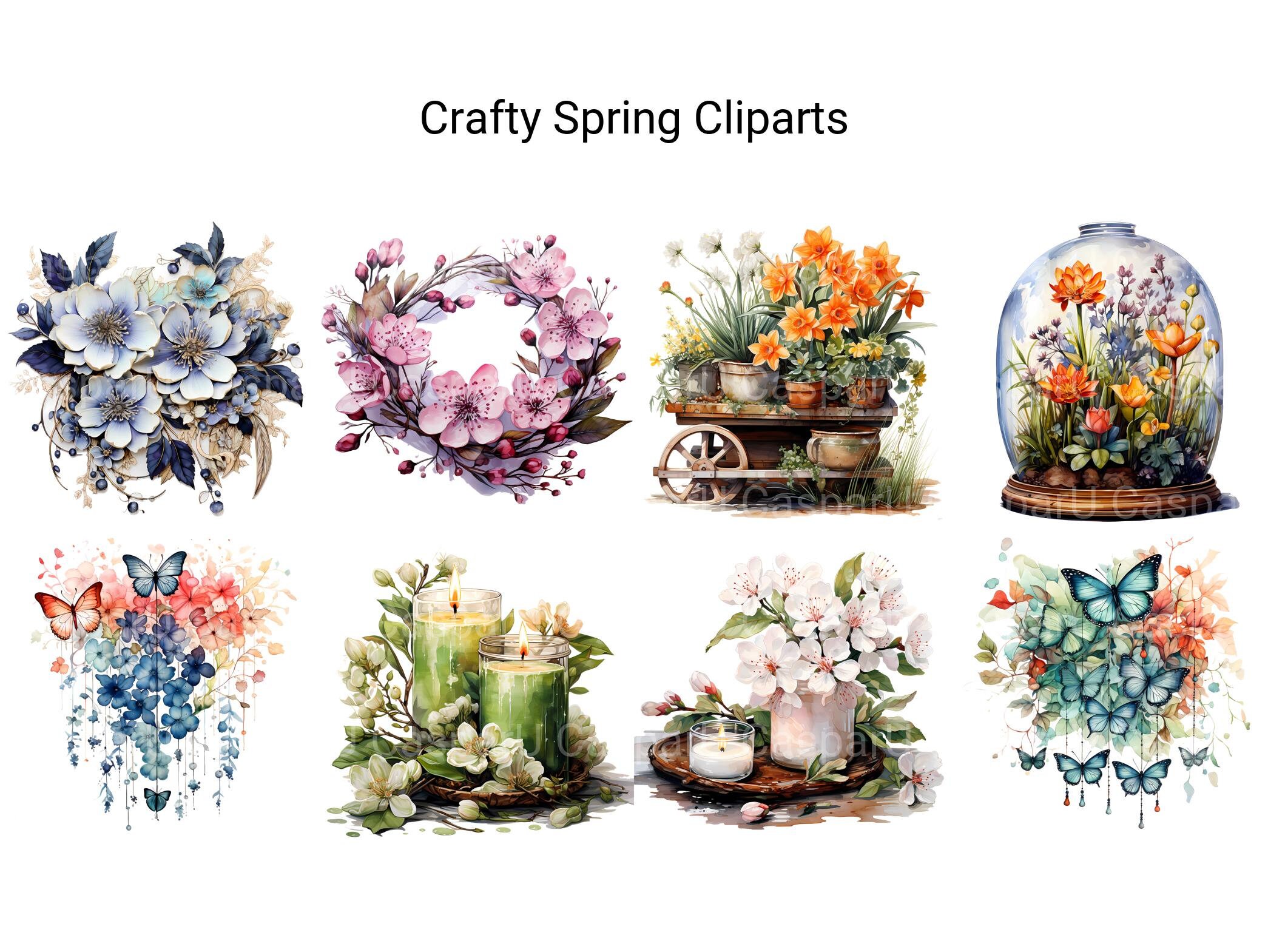 Crafty Spring Clipart Bundle 48 Watercolor Pngs Digital Drawings ...
