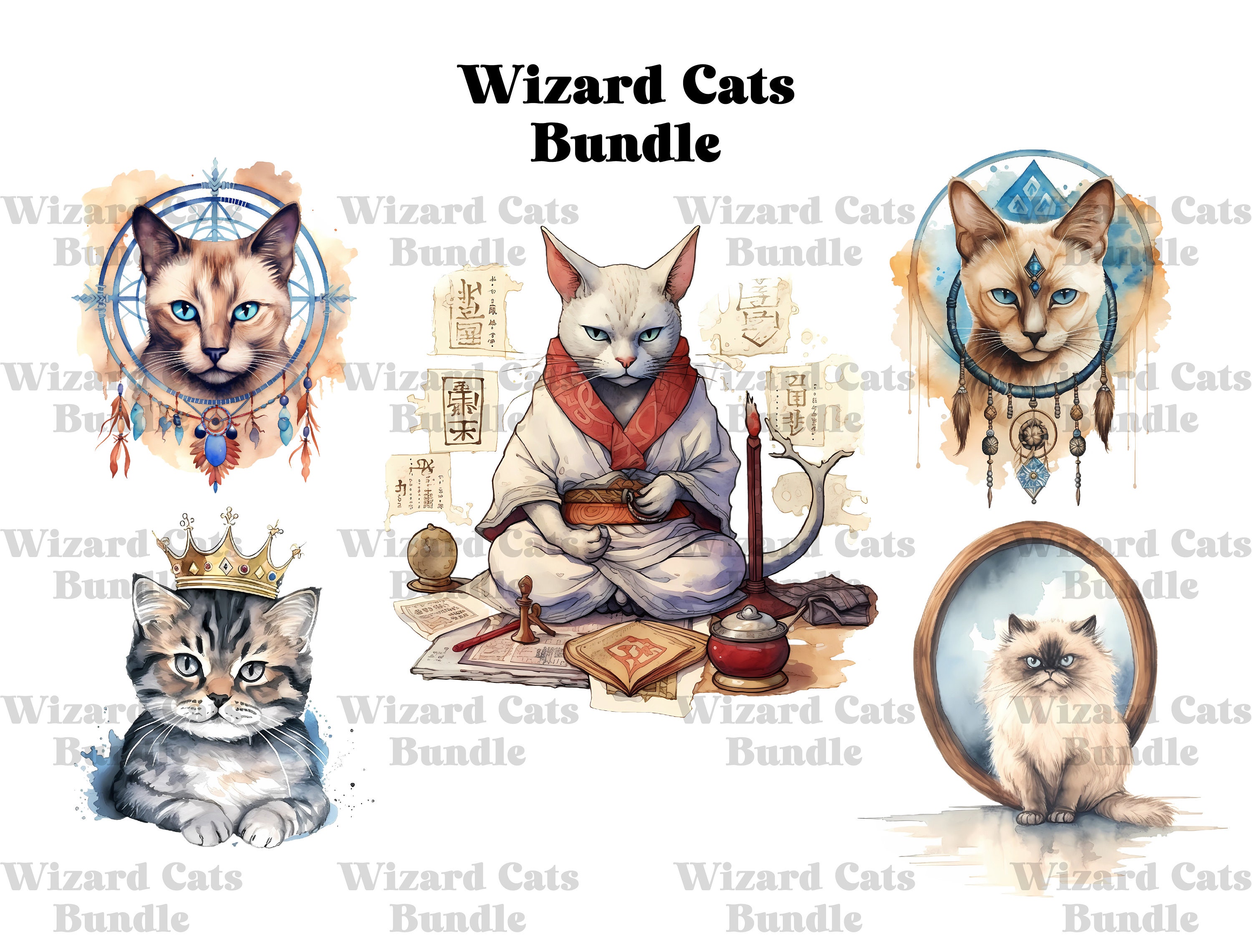 Wizard Cat Clipart Bundle 24 Magic Cats as PNG Digital - Etsy