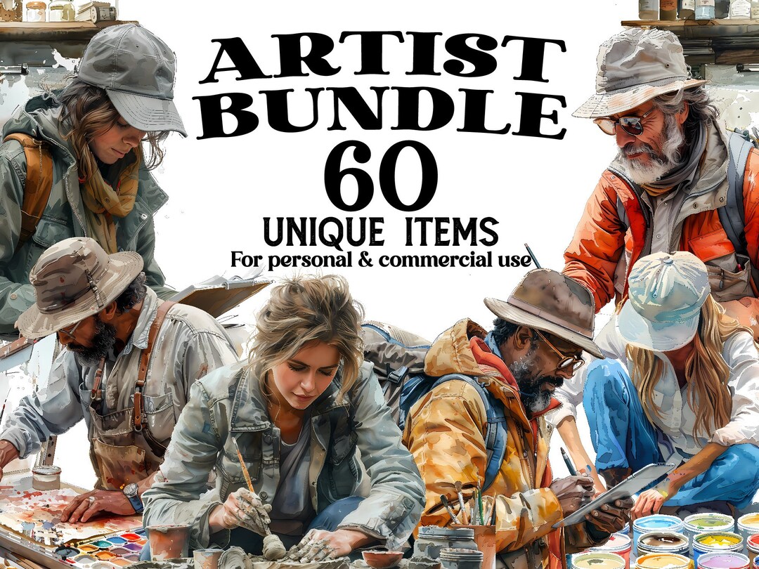 Artist Clipart Bundle - 60 Work Watercolor Pngs - Digital Drawings ...