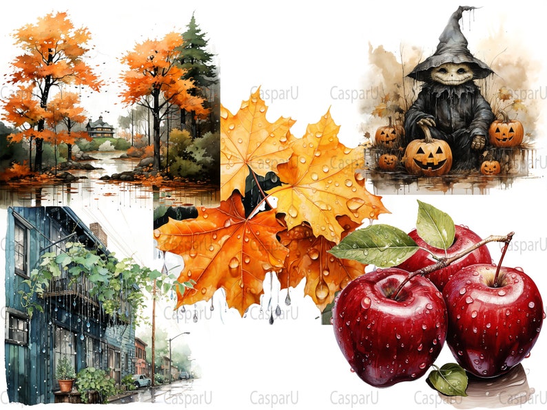 Fall Rainy Day Clipart Big Bundle 39 Watercolor Autumn Raining Days ...