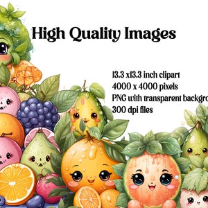 Kawaii Fruits Clipart Bundle - 92 Kawaii Watercolor Pngs - Digital ...