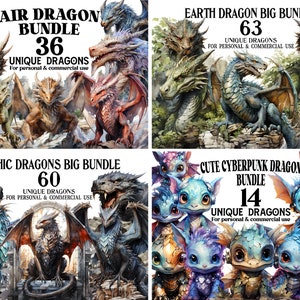 MEGA Dragon Bundle - 1400 Dragons as Watercolor Pngs - Ultimate Dragon ...