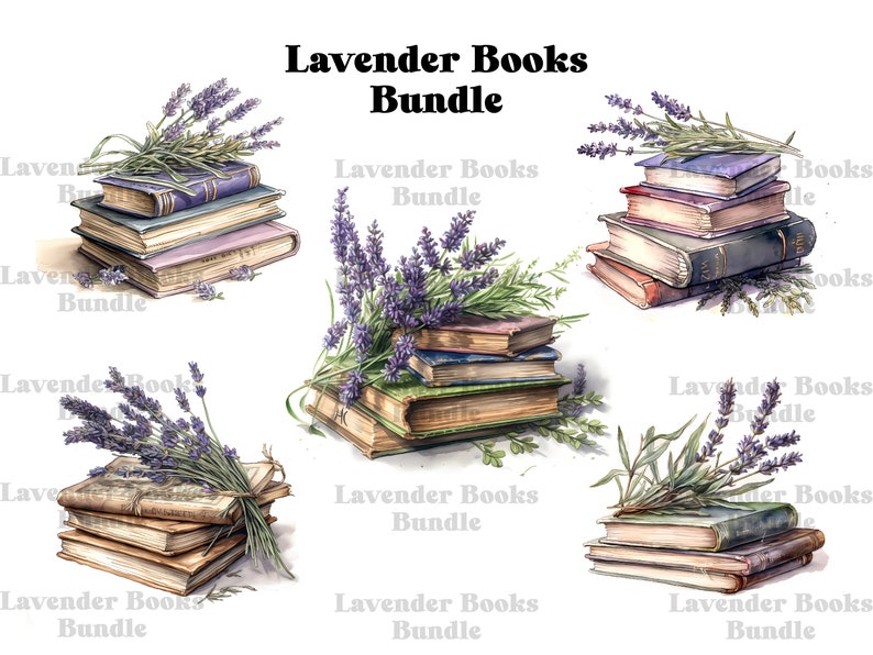 Lavender Book Clipart Big Bundle 36 Watercolor Lavender Books Pngs for ...