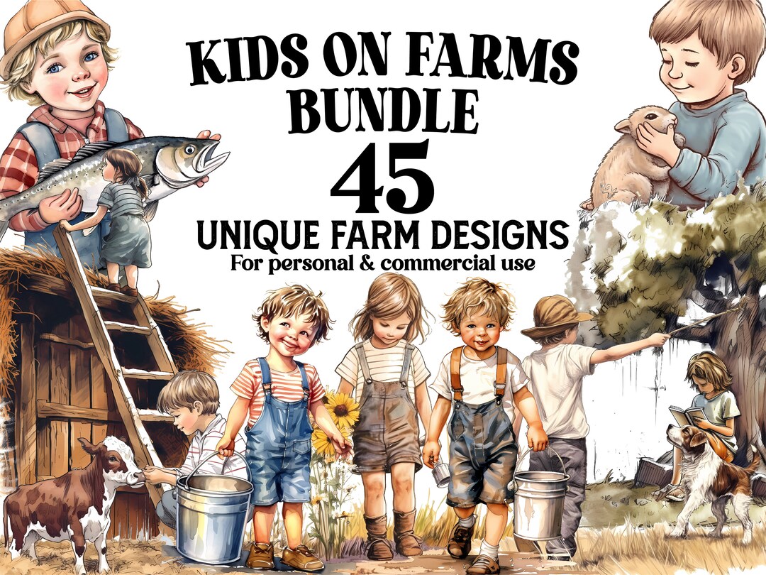 Kids on Farms Clipart Big Bundle - 45 Farmer Kids Pngs - Digital ...