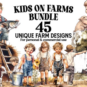 Kids on Farms Clipart Big Bundle - 45 Farmer Kids Pngs - Digital ...