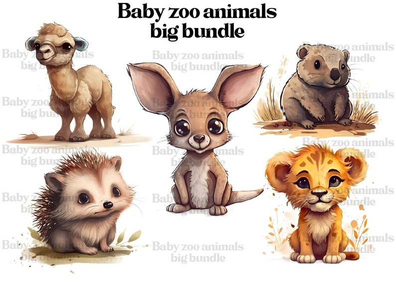 25 Baby Zoo Animals Clipart Bundle Cute Cartoon Animal Pngs Digital ...